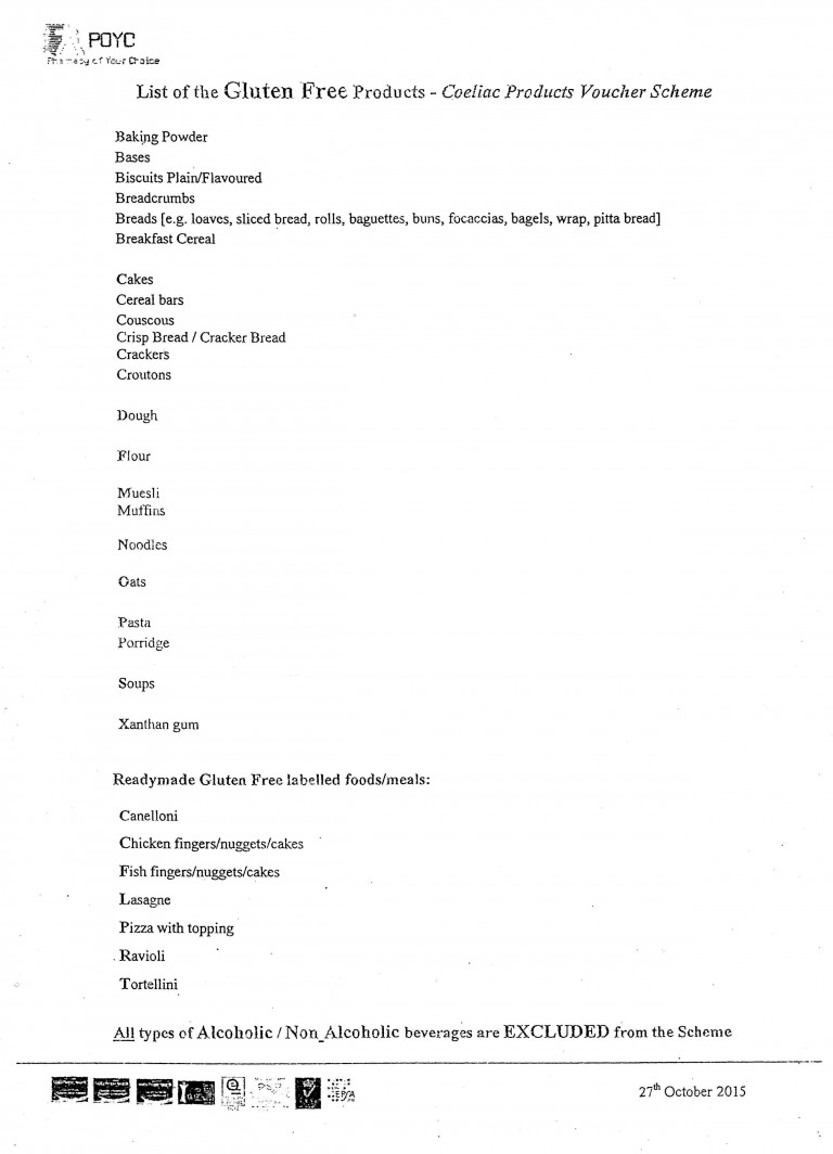 POYC List of Gluten-Free Products - Coeliac Association Malta